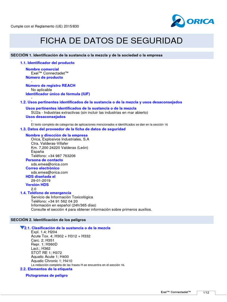 SDS Exel Connectadet - 2.0 - ES | PDF | Toxicidad | Seguridad y salud ...