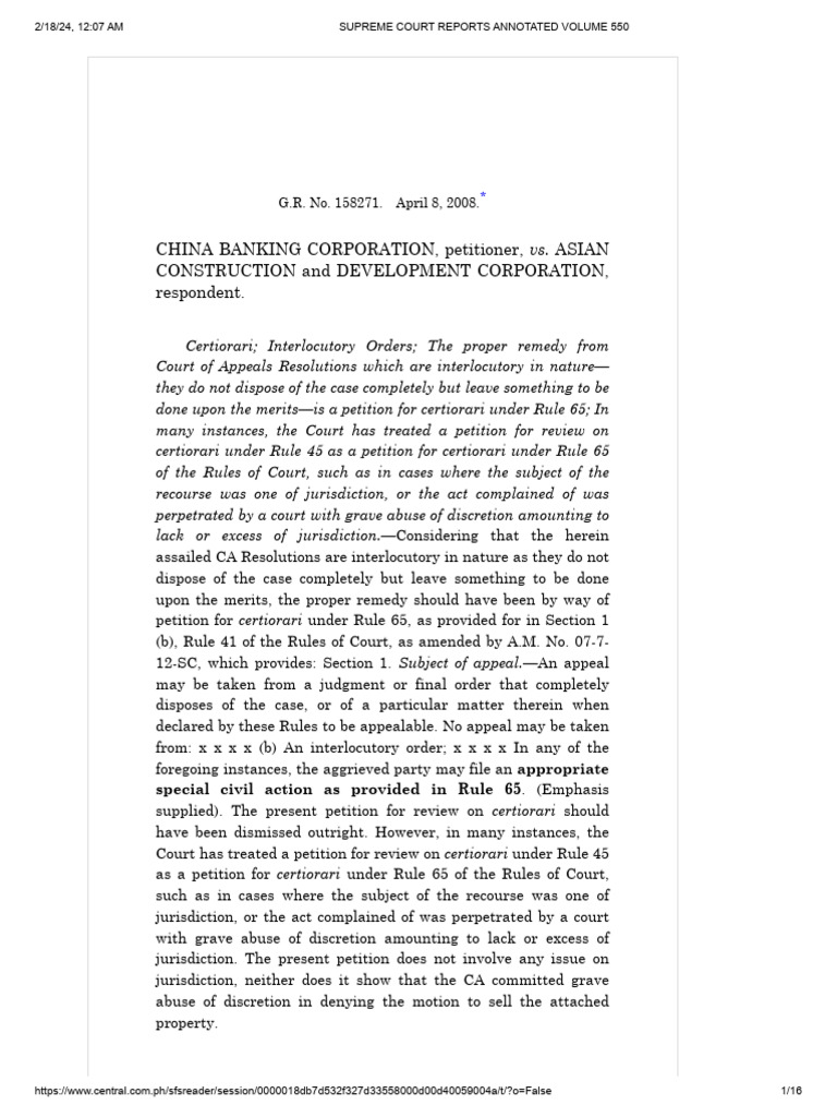 Chinabank v. Asian | PDF | Certiorari | Judgment (Law)