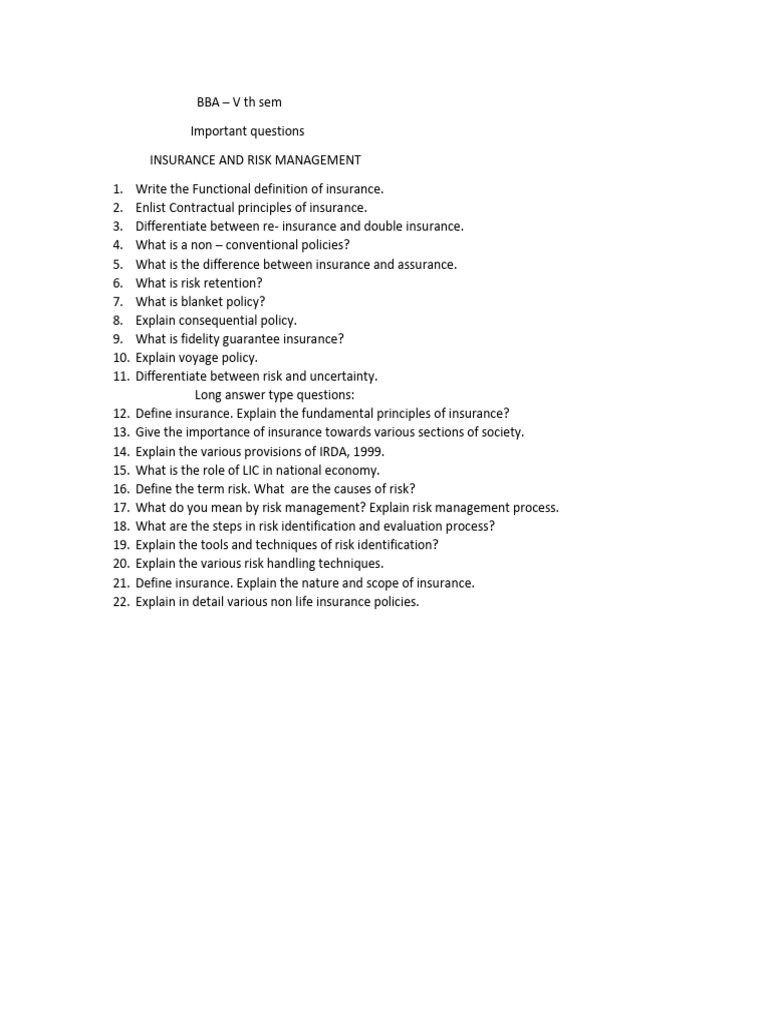 BBA Insurance and Risk Management Guide | PDF