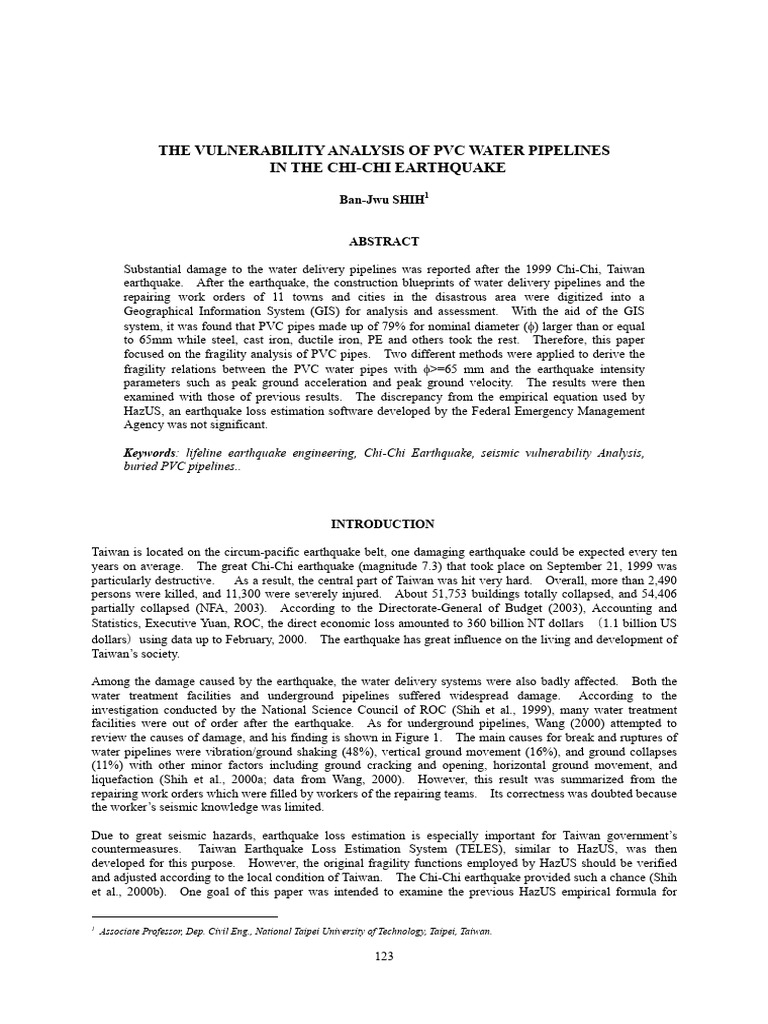 Damage Pipe Taiwan | PDF | Pipe (Fluid Conveyance) | Earthquakes