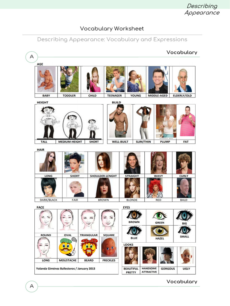 Describing Appearance - Vocabulary and Expressions | PDF | Hair ...