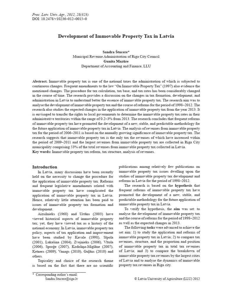 Development of Immovable Property Tax in Latvia: Sandra Štucere Gunita ...