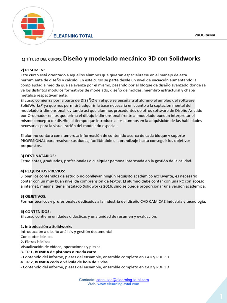 Programa Diseño y Modelado Mecánico 3D Con Solidworks | Descargar ...