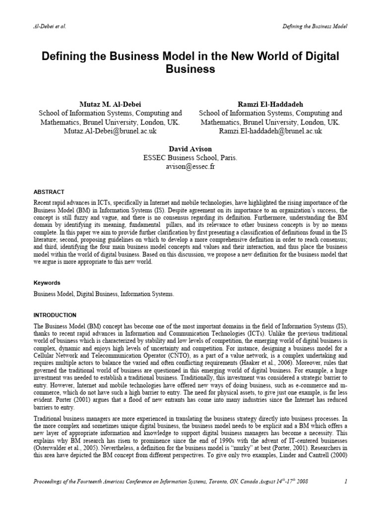 Defining The Business Model in The New World of Digital Business | PDF | Business Model ...