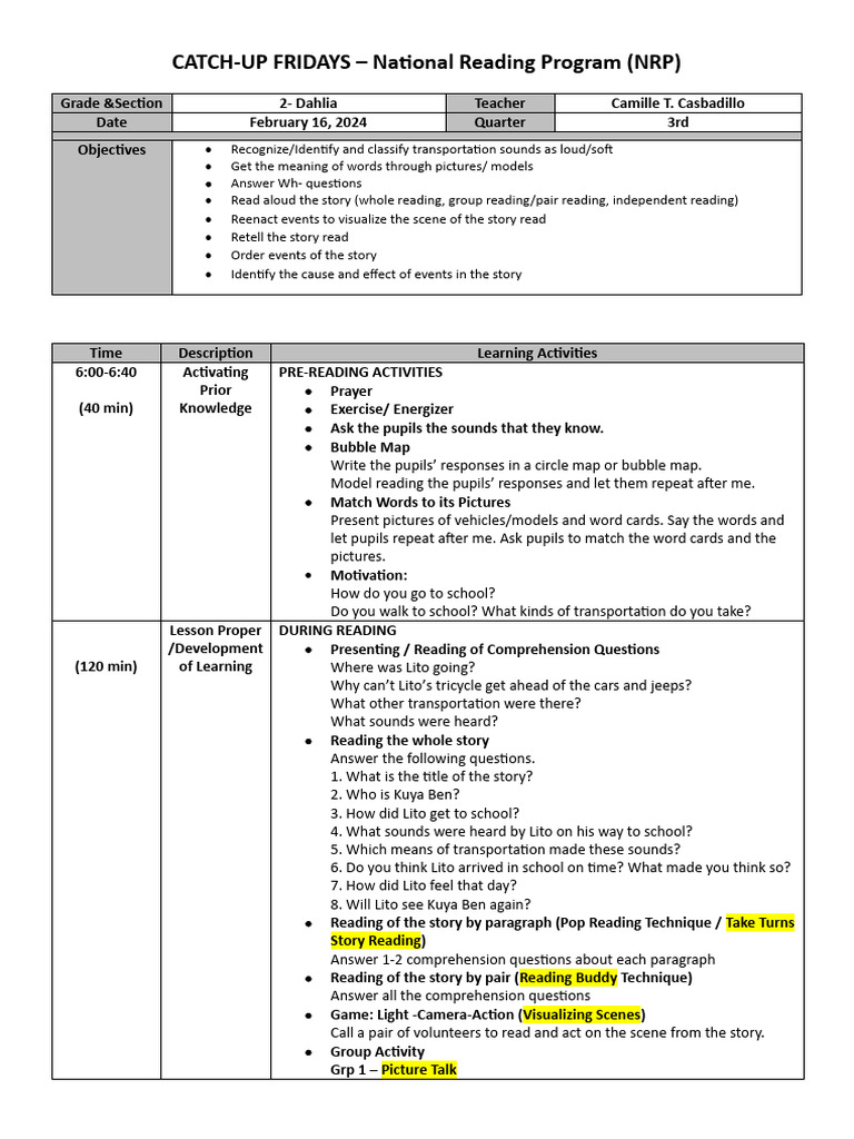 Catch-Up Fridays: Grade 2 Reading Plan | PDF | Human Communication ...