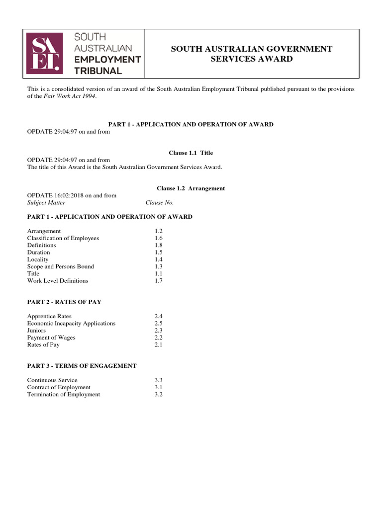SA Govt Services Award | PDF | Cost Of Living | Employment