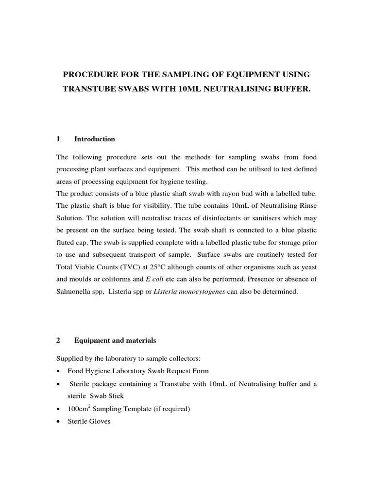 Microbial Swabbing Procedures Pdf