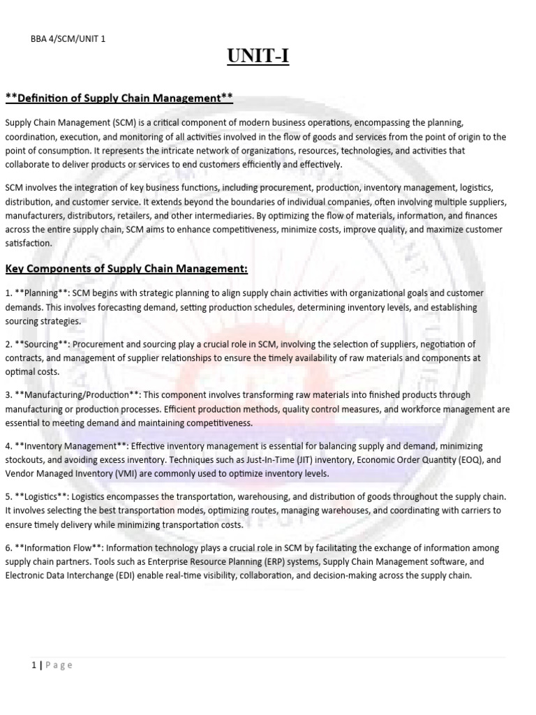SCM Unit 1 | PDF | Supply Chain Management | Supply Chain