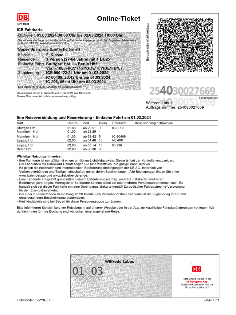 DB Ticket 254030027669 | PDF