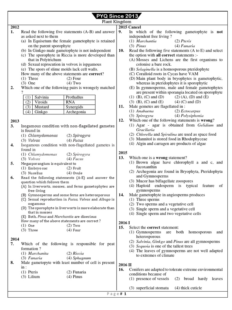 Plant Kingdom (From PYQ 2013) | PDF