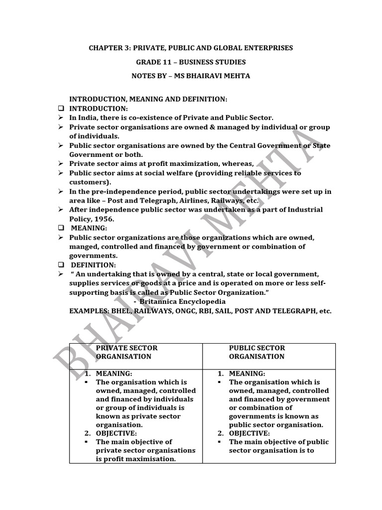 Private, Public and Global Enterprises Notes | PDF | Public–Private ...