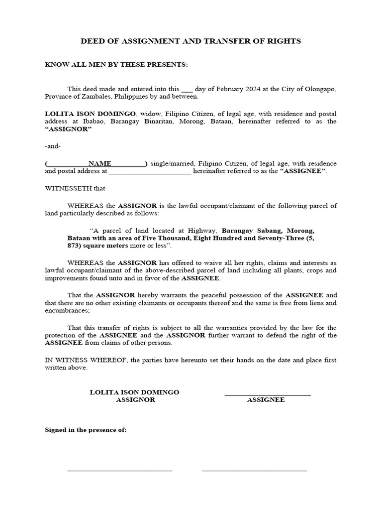 Deed of Assignmet and Transfer of Rights | PDF