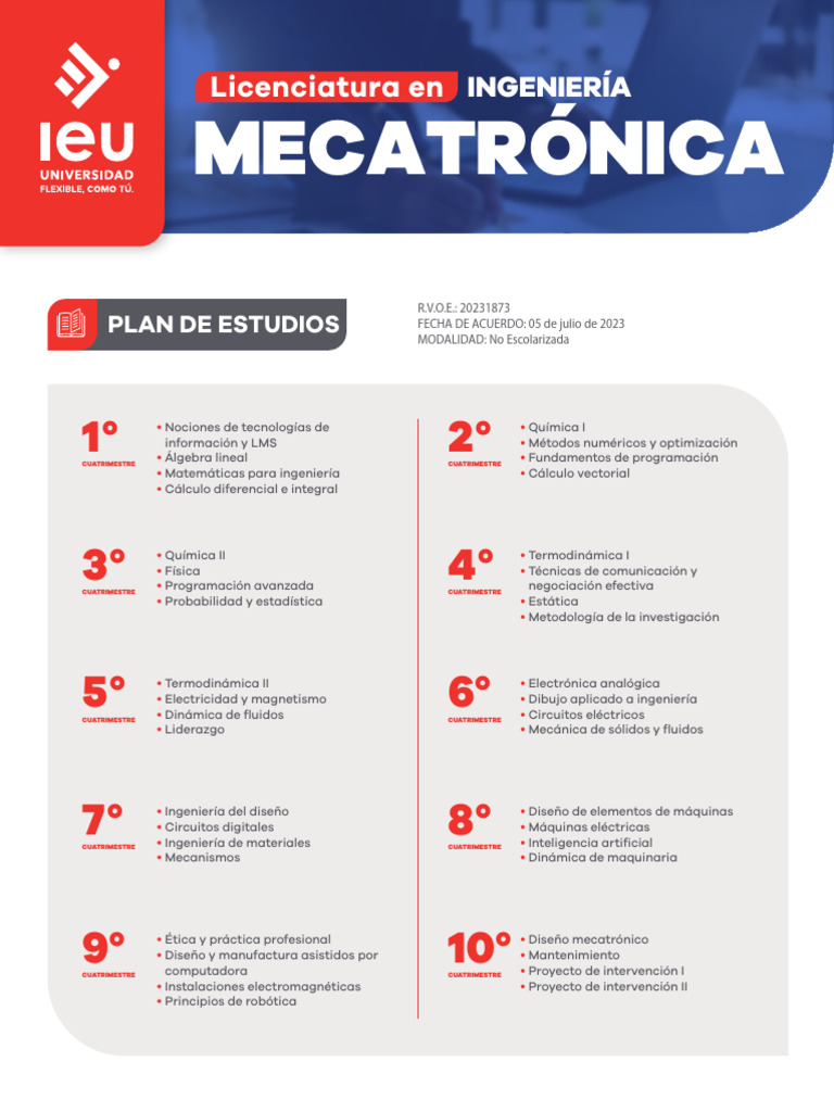 Licenciatura En Línea Ingeniería Mecatrónica Universidad Ieu Pdf