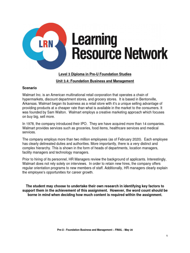 LRN - Pre U Assignment - Foundation Business and Management - FINAL ...