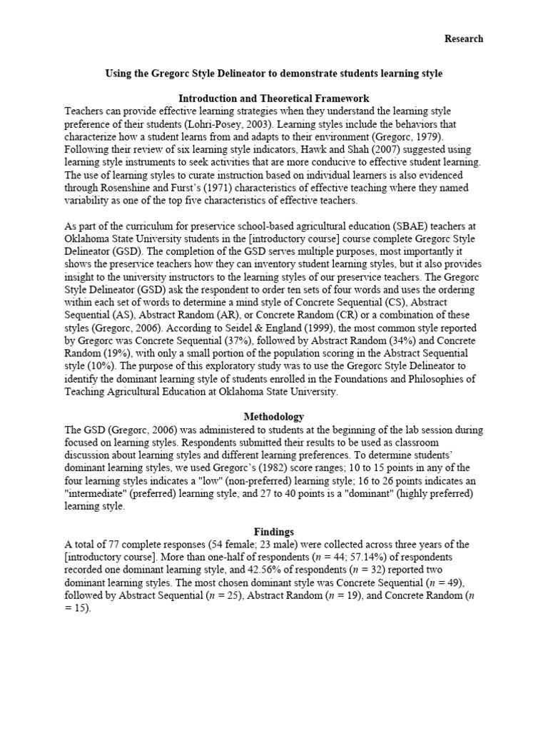 Usingthe Gregorc Style Delineatortodemonstratestudentslearningstyle ...