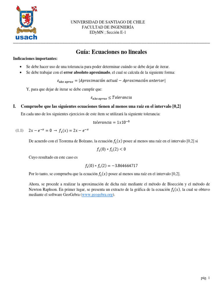 Solucionario Guía Ecuaciones No Lineales | PDF
