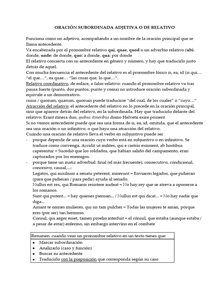 Oraciones de Relativo (Latín) | PDF | Adverbio | Tipología Lingüística