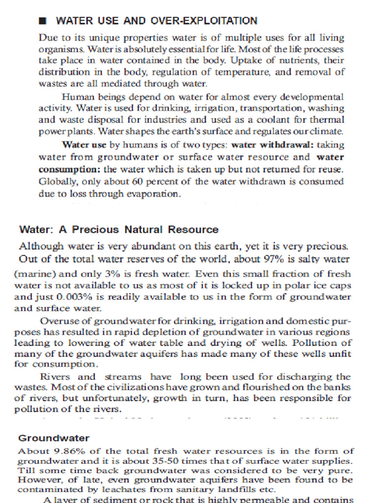 Water Use and Over - Exploitation of Surface and Ground Water | PDF