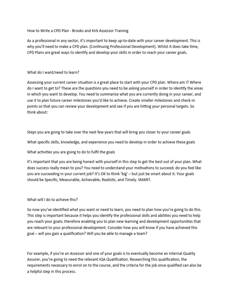 CEI-How To Write A CPD Plan | PDF | Goal | Professional Development