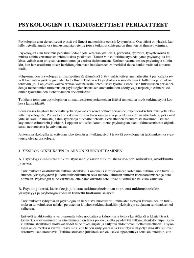 Tutkimuseettiset Periaatteet 2005 | PDF