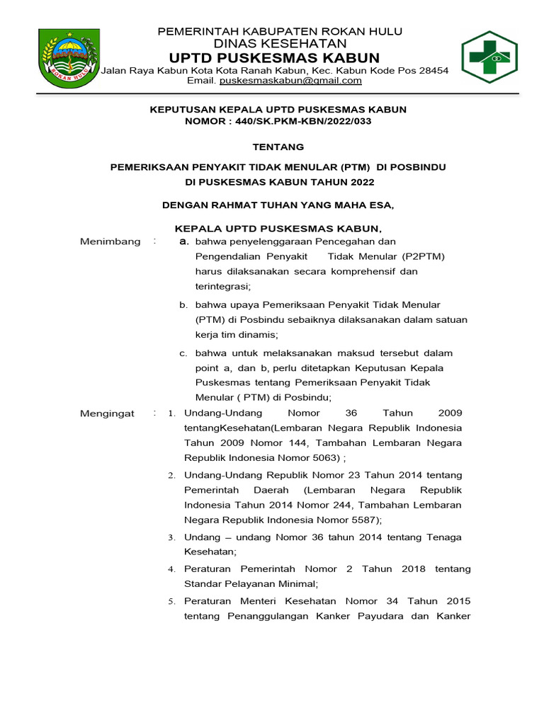 4.5.1.D.1 SK Tahapan Kegiatan Dan Pemeriksaan PTM Di Posbindu | PDF