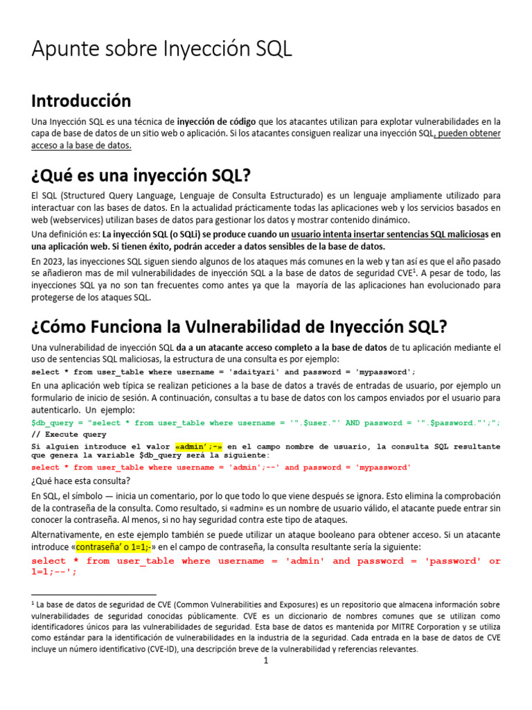 Apunte - Base de Datos - SQL Injection | PDF