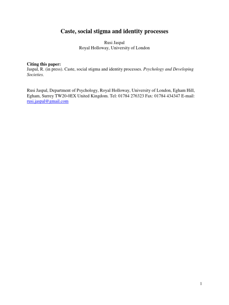 Social Stigma and Identity Processes | Download Free PDF | Social ...