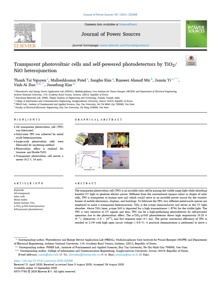 Transparent Photovoltaic Cells | PDF | Titanium Dioxide | Solar Cell