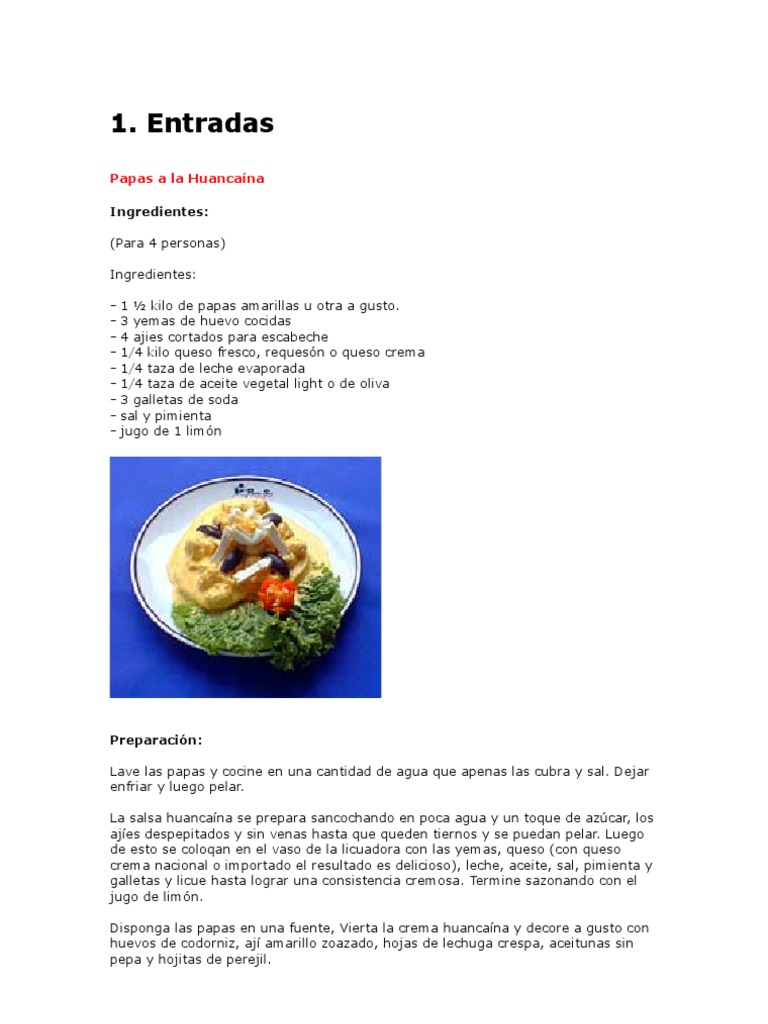 Entradas Peruanas | PDF | Comida y bebida | Alimentos