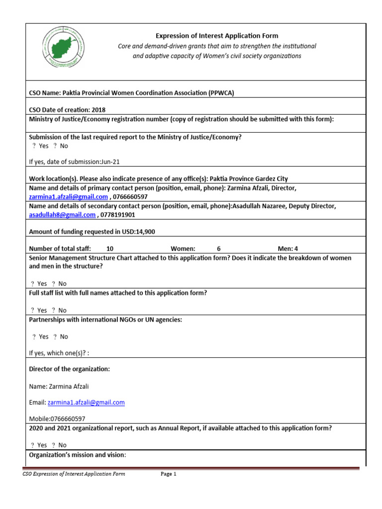 PPWCA Expression of Interest Form | PDF | Governance | Political Science