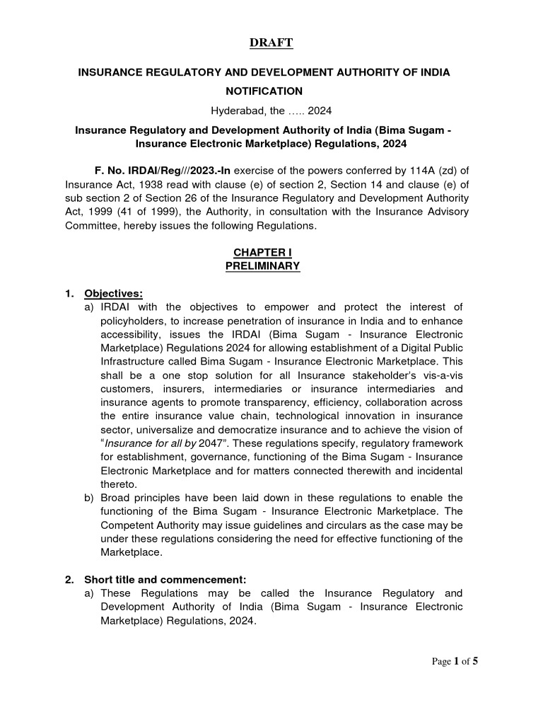 DRAFT IRDAI Bima Sugam IEM Reg 2024 13 02 2024 1708080629 | PDF | Insurance | Computer Security