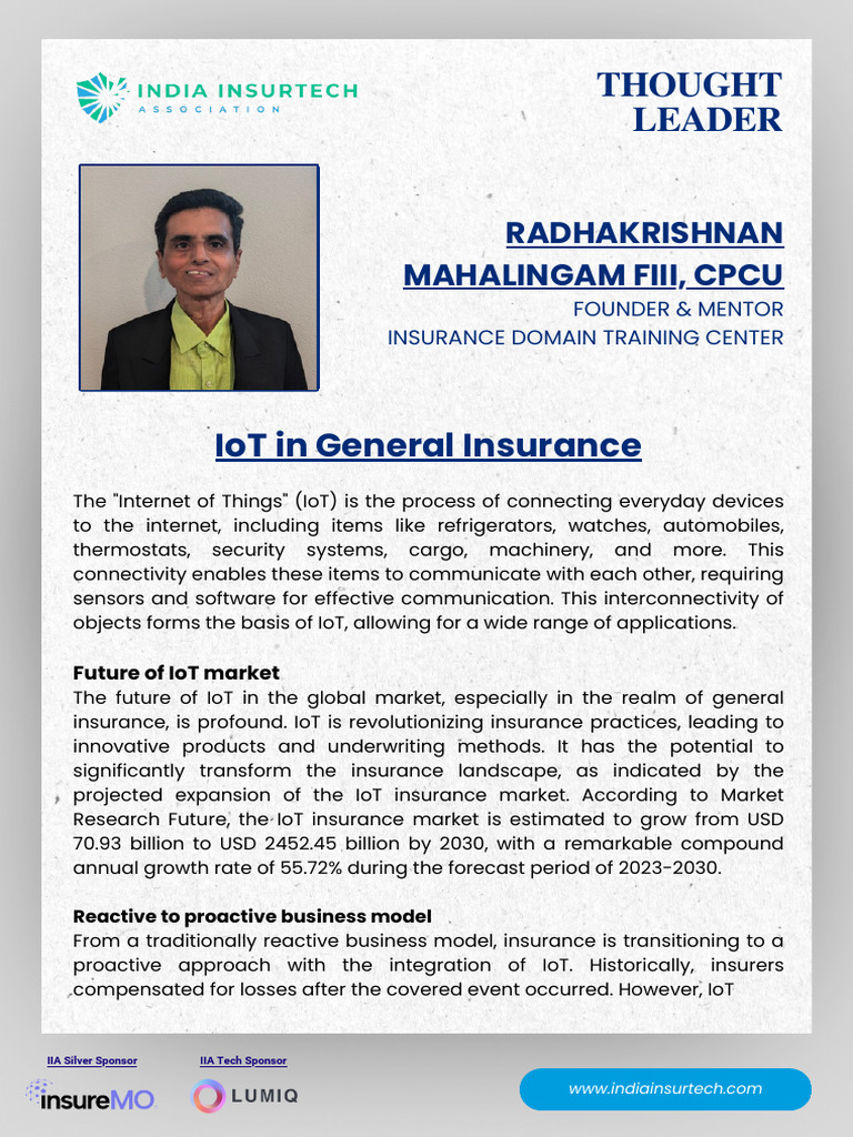 IoT Revolutionizing Insurance | PDF | Internet Of Things | Insurance