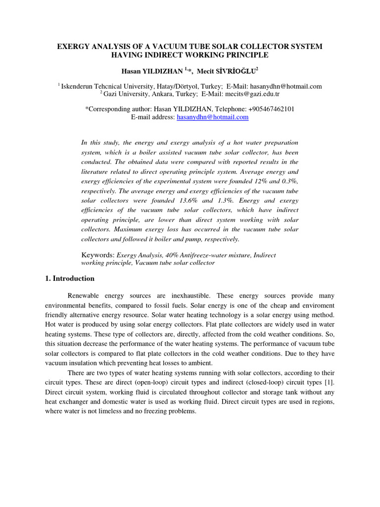 Exergy Analysis of A Vacuum Tube Solar Collector S | PDF