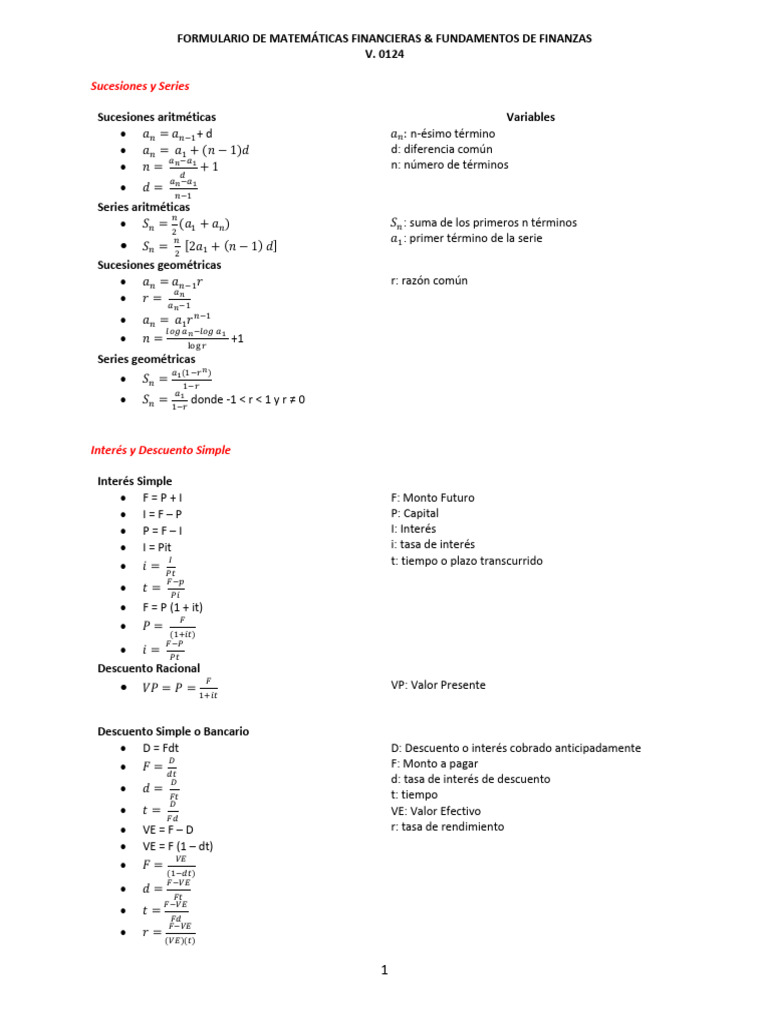 Formulario de Matemáticas Financieras 3.0 | PDF