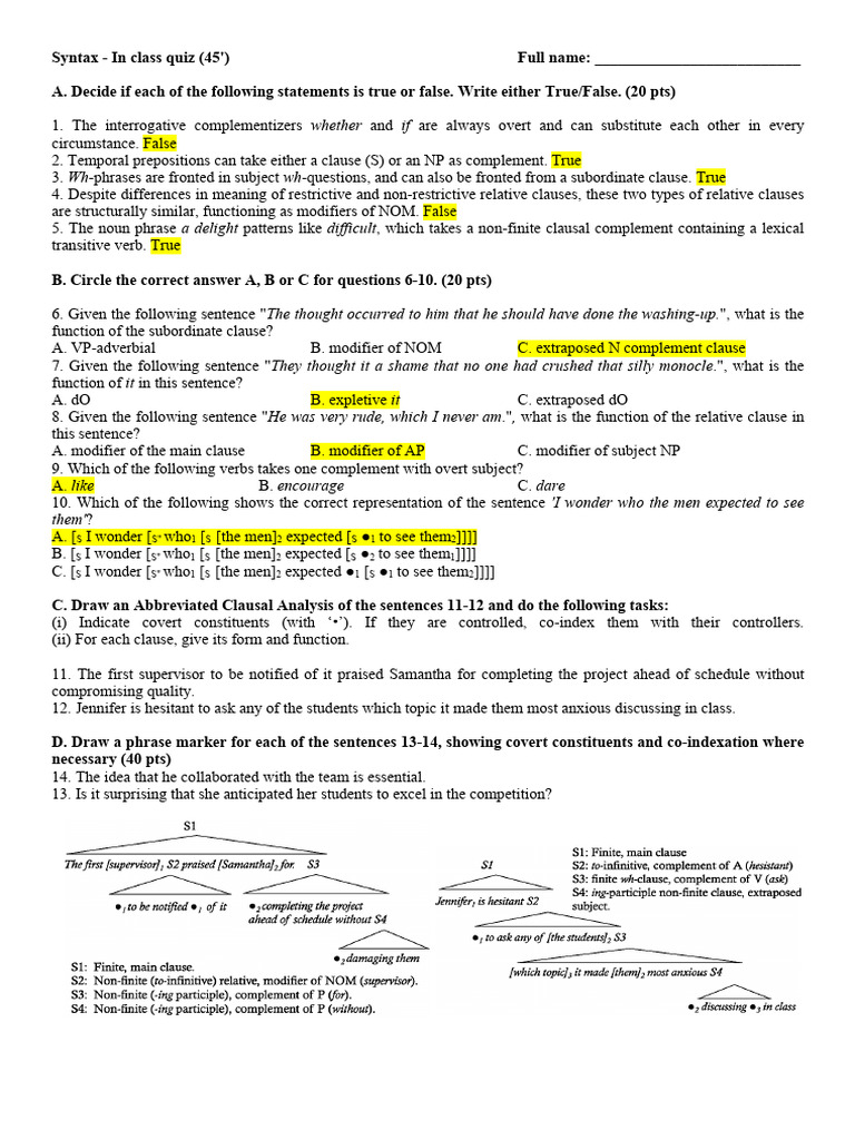EL024 Syntax - Inclass Quiz 1 AK | PDF