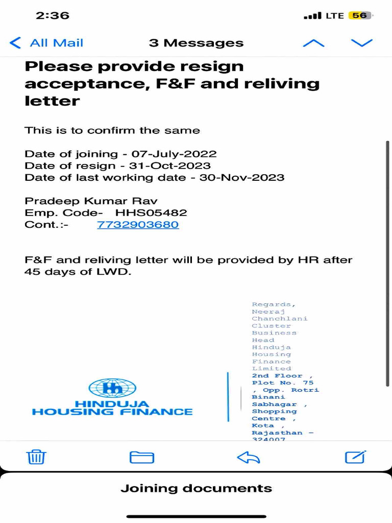 Resign Acceptance Mail | PDF