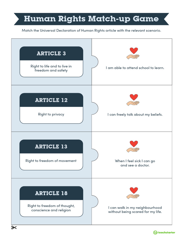 Human Rights Match Up Activity Colour | PDF | Government | Civil Rights ...