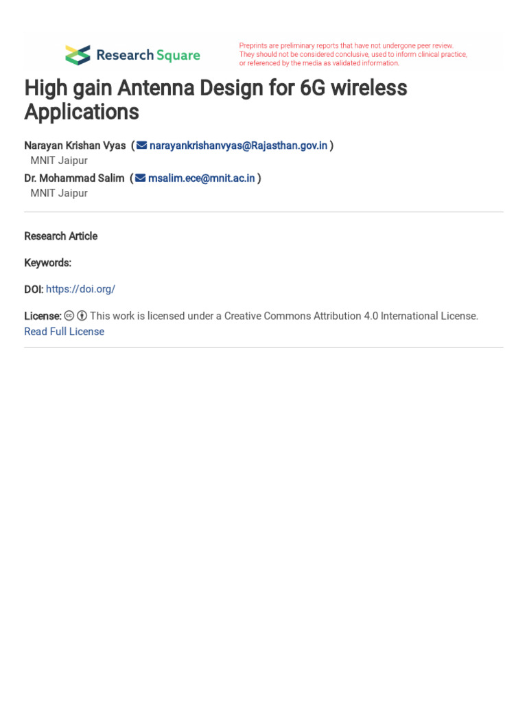 High Gain Antenna Design For 6G Wireless Applicati | PDF | Antenna (Radio) | Bandwidth (Signal ...