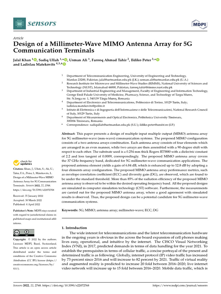 Design Of A Millimeter Wave Mimo Antenna Array For Pdf