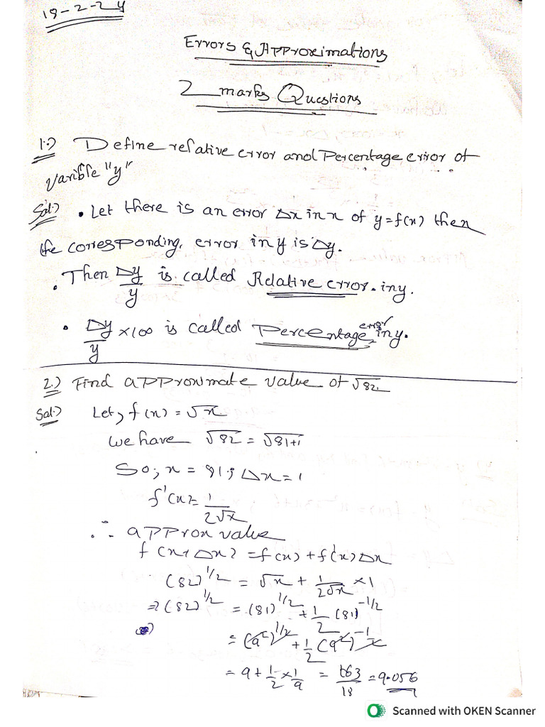 Errors and Approximations " 2 Marks" Questions | PDF