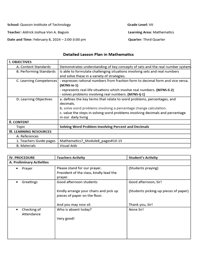 Solving Word Problem Involving Integers - Baguio | PDF | Numbers | Real ...