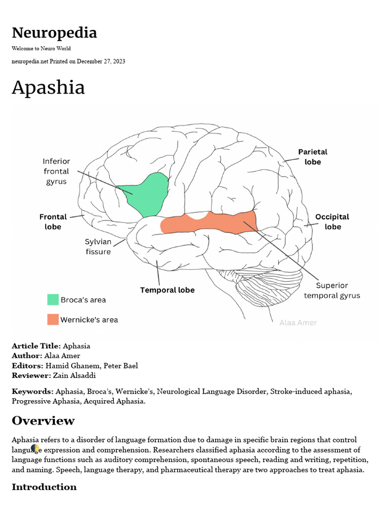 Apashia - Home Page - Neuropedia "Redefining The | PDF | Aphasia | Speech