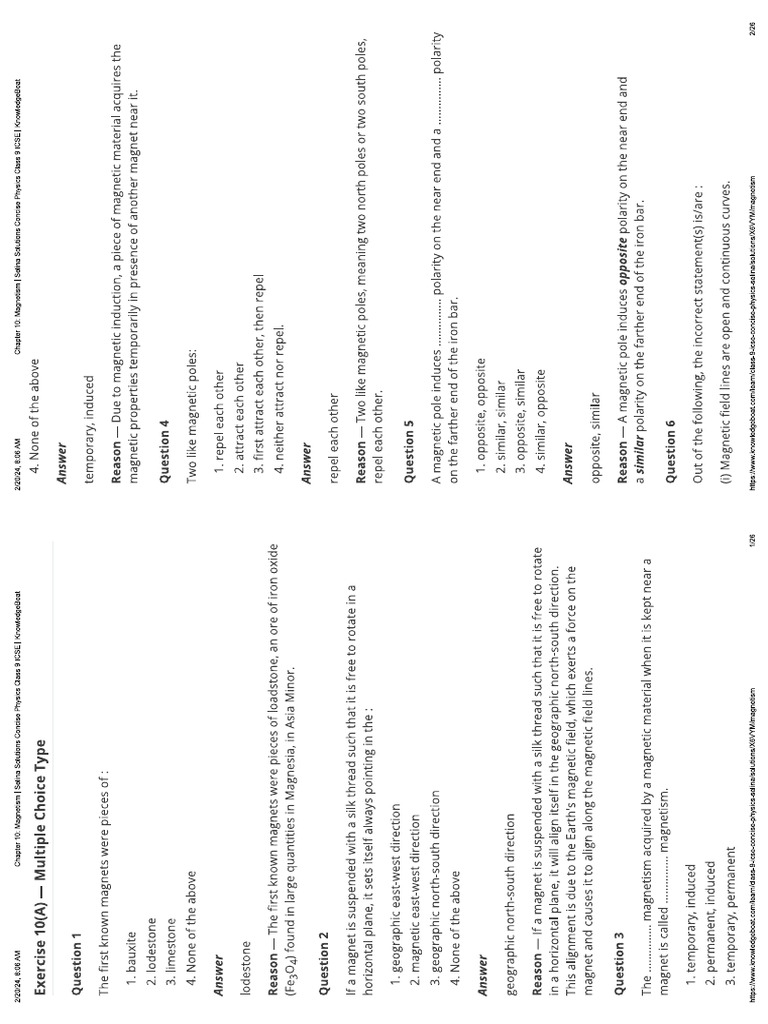 Chapter 10 Magnetism Knowledge Boat | PDF