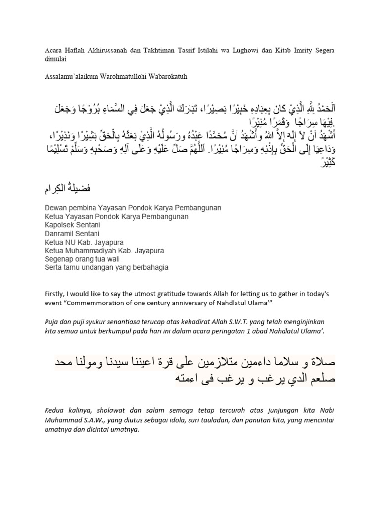 MC Haflah Akhirussanah 2023 | PDF