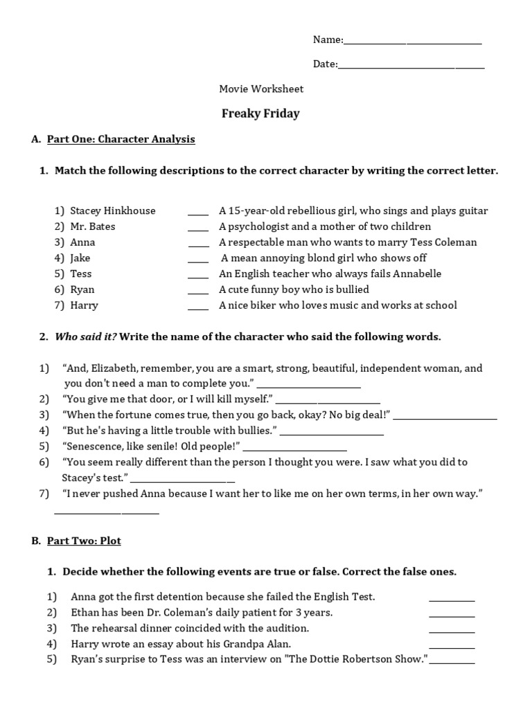 Freaky Friday Worksheet 1 | PDF