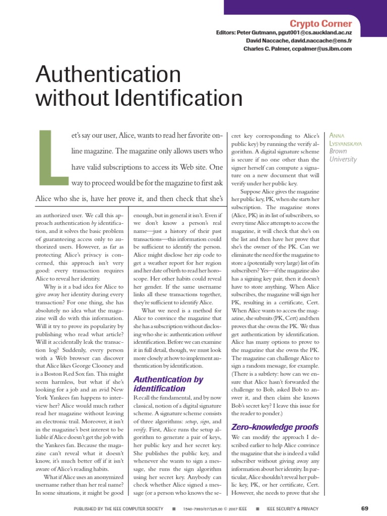 Identification | PDF | Public Key Cryptography | Authentication