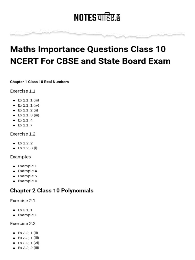 Maths-Importance-Question-NCERT-Exercise | PDF | Equations | Elementary Mathematics