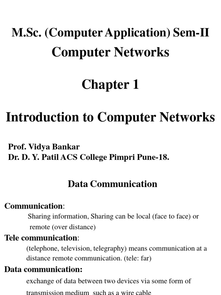 Computer Networks Introduction To Computer Networks: M.Sc. (Computer Application) Sem-II | PDF ...