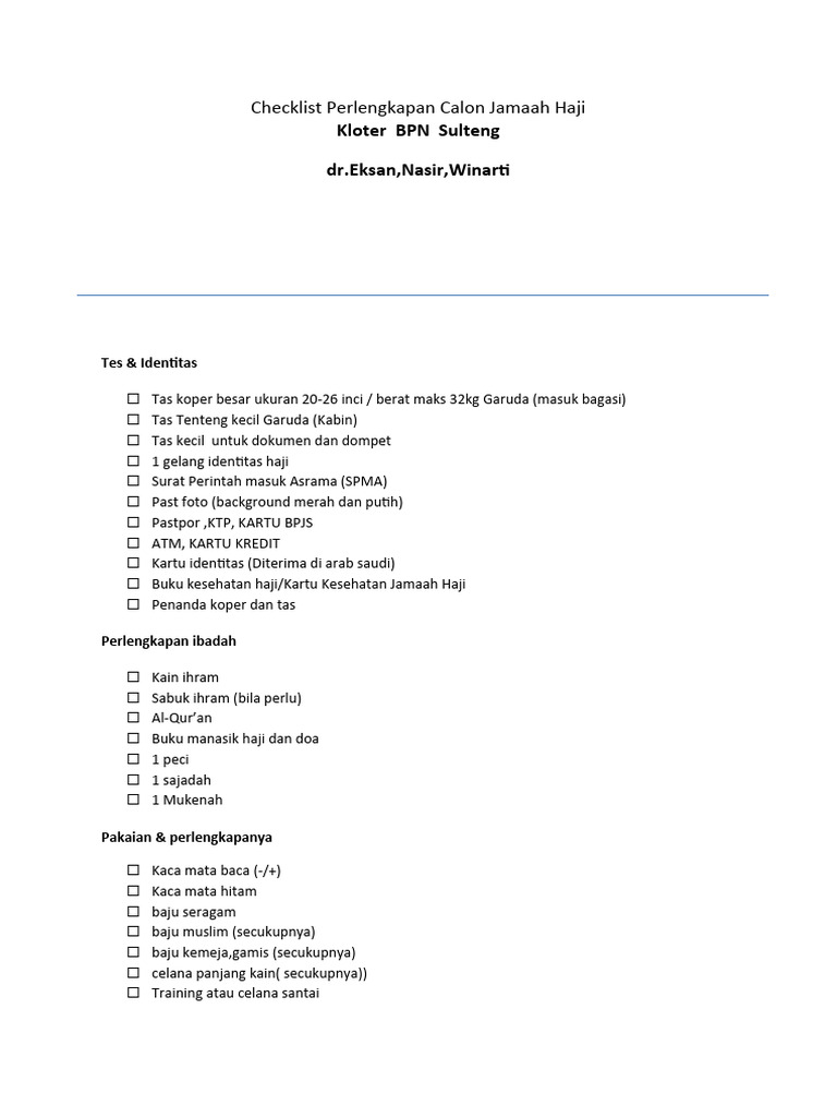 Checklist Perlengkapan Haji Jamaah | PDF