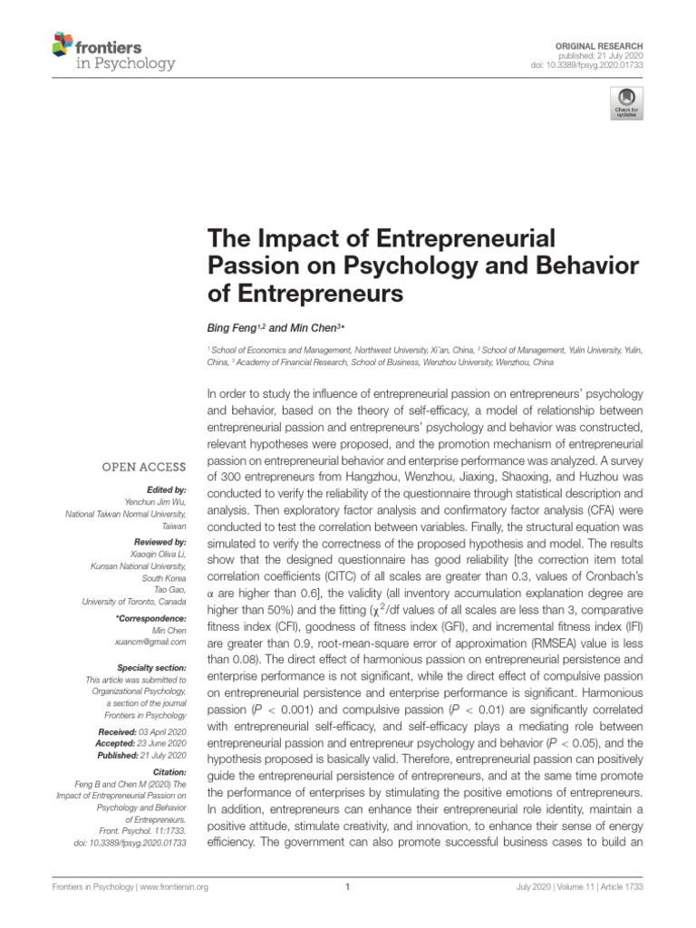 The Impact of Entrepreneurial Passion On Psycholog | PDF | Psychology ...